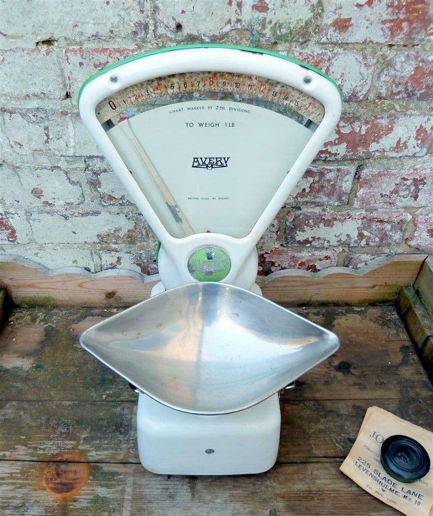 Vintage White Enamel Avery England Sweet Shop Weighing Scales To Weigh ...