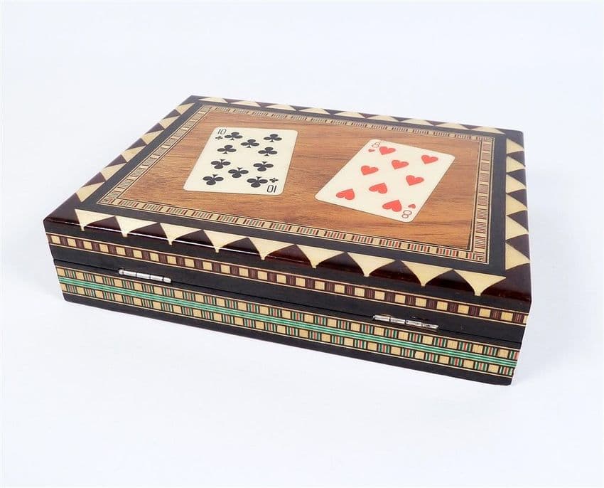 Vintage Wooden Wood Playing Card Box Inlaid Laminated Eighteen 18 ...