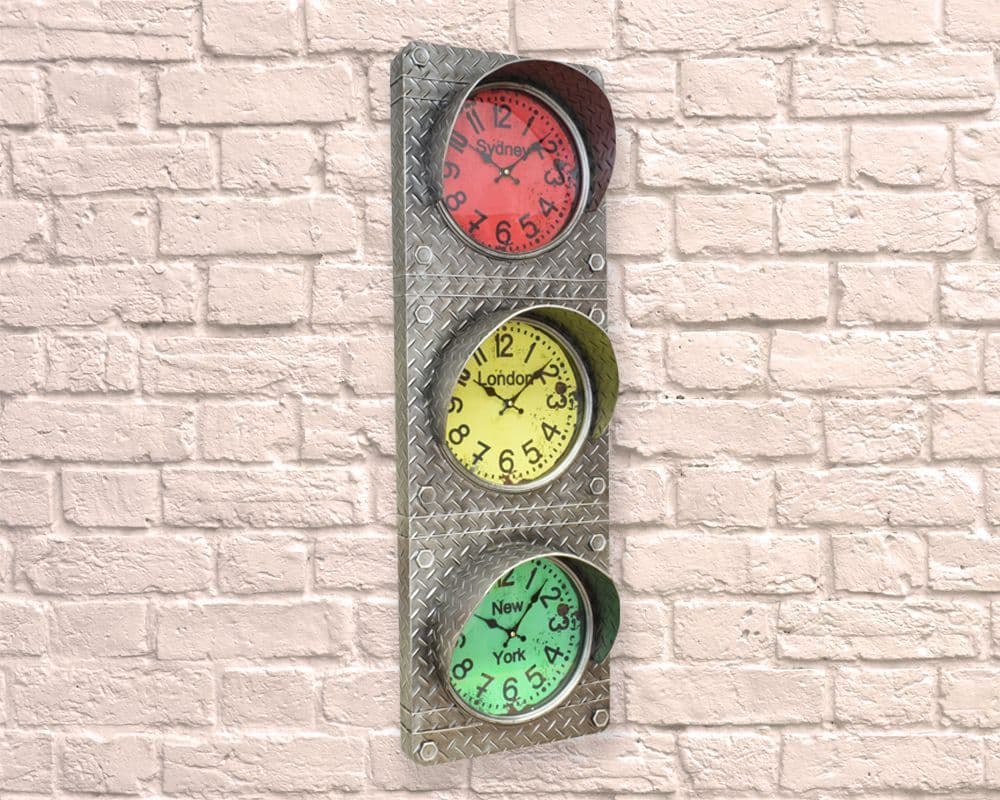1m Industrial Iron Plated Traffic Light Clock