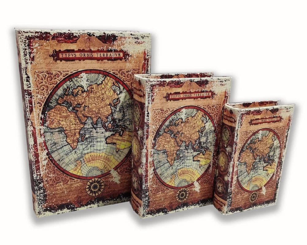 Antique Globe Book Box Set Of 3