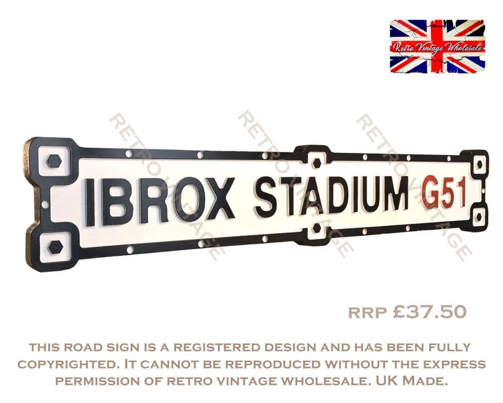 Ibrox Stadium G51 Industrial White Road Sign