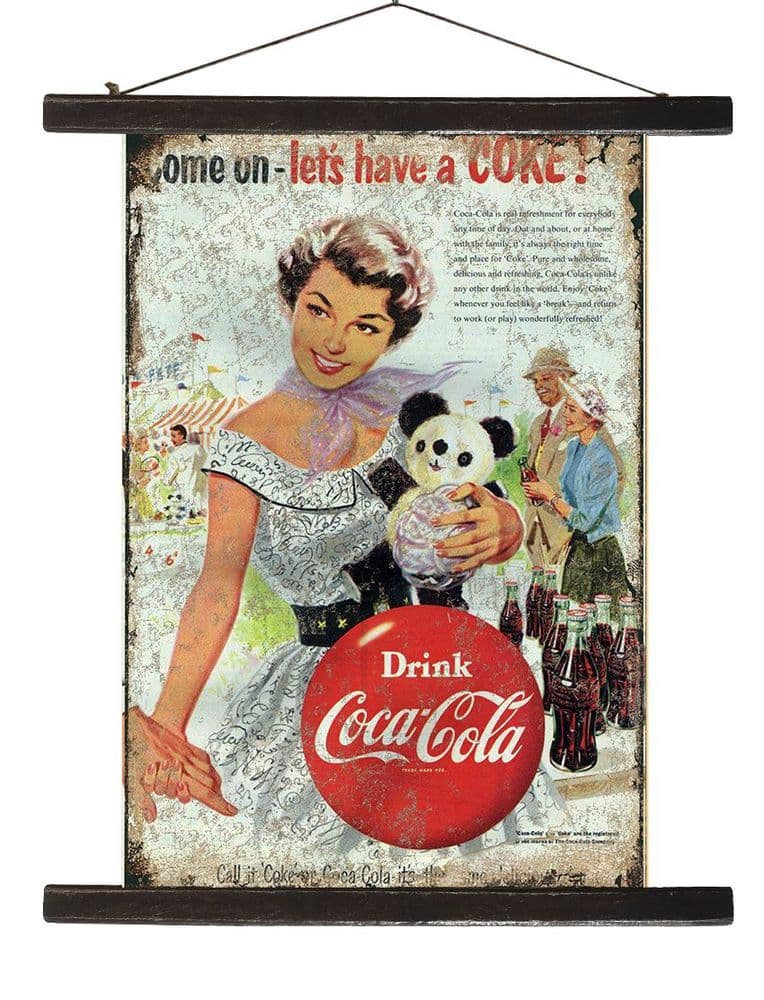 Lets Have A Coke 45cm x 65cm Antique Style Hanging Canvas