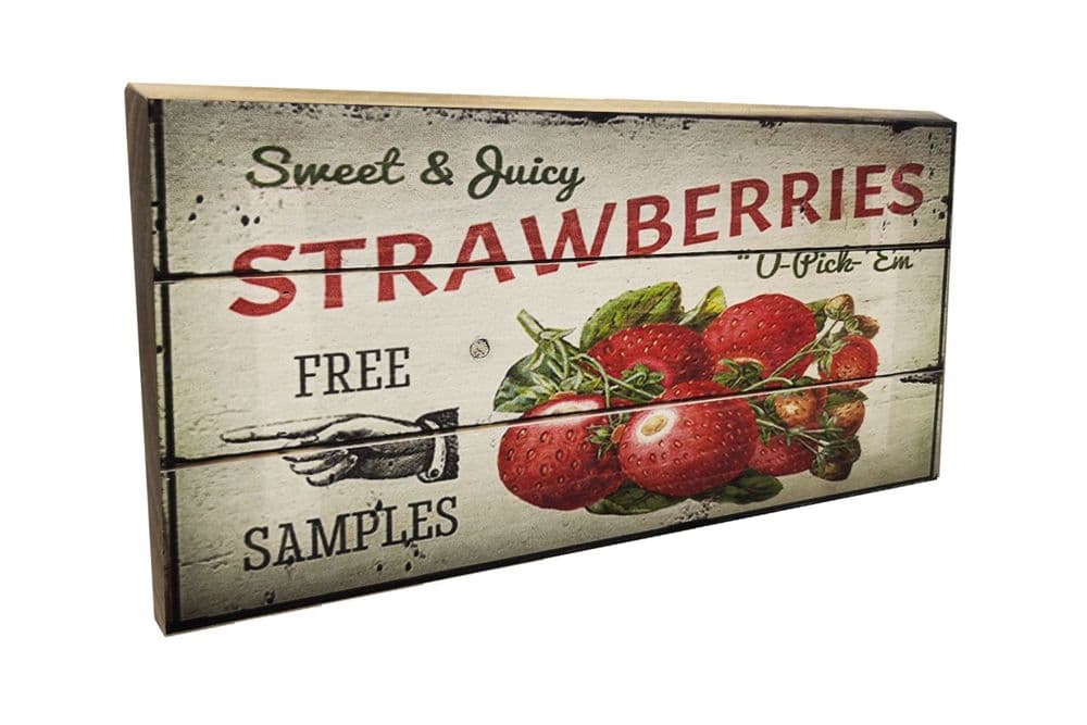 Strawberries Aged Wooden Sign 40cm x20cm