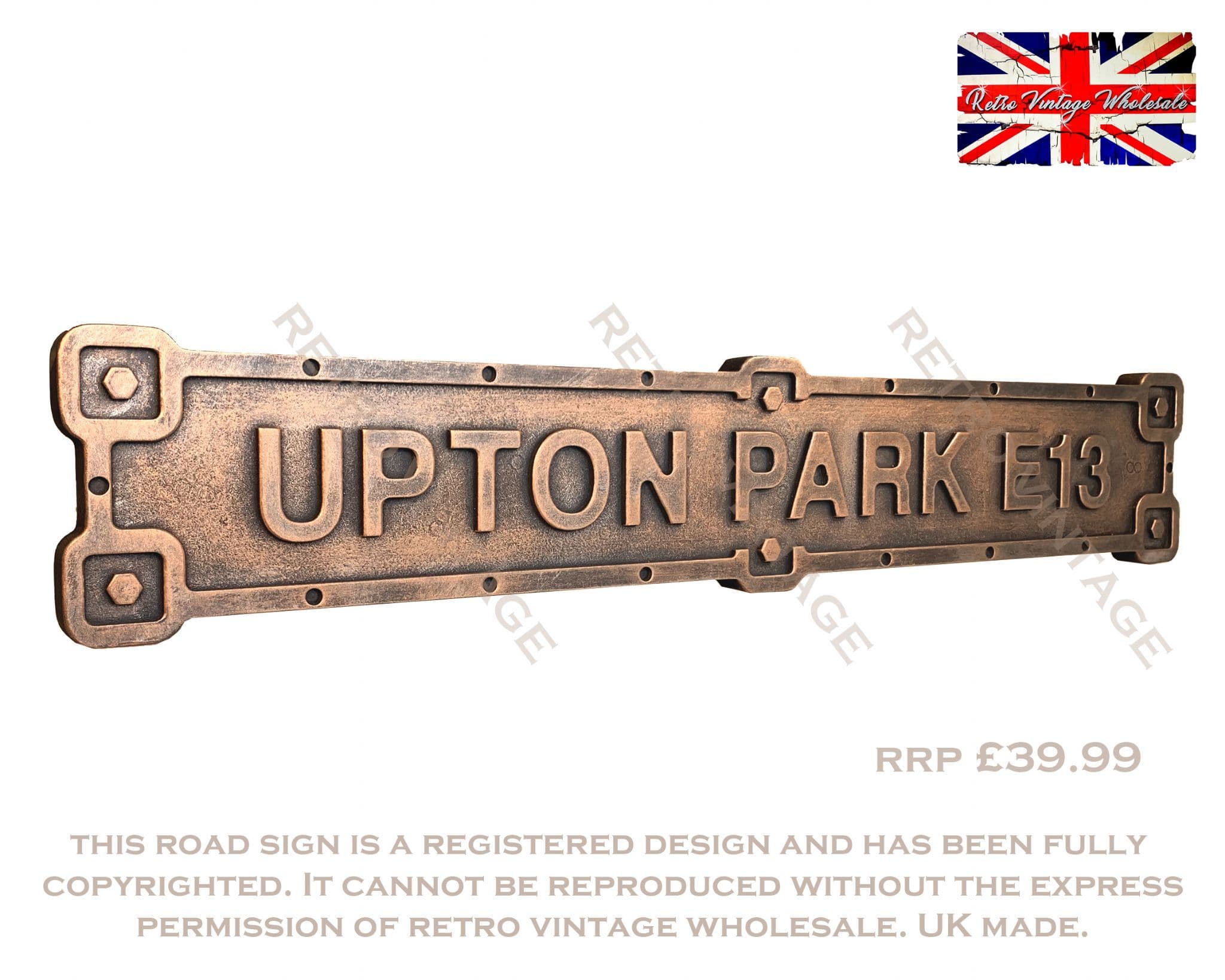 Upton Park E13 Industrial Metal Effect Road Sign