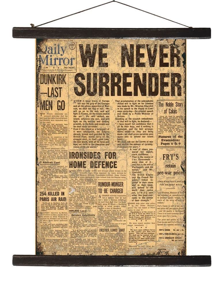 We Will Never Surrender 45cm x 65cm Antique Style Hanging Canvas