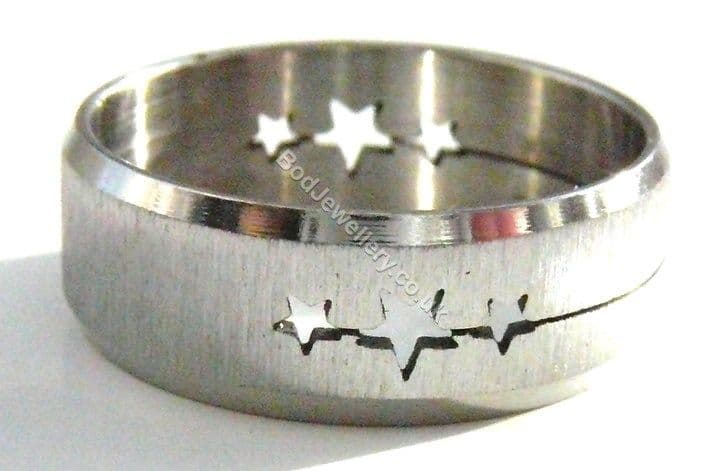 Stainless Steel Laser Cut Stars Ring Size Q
