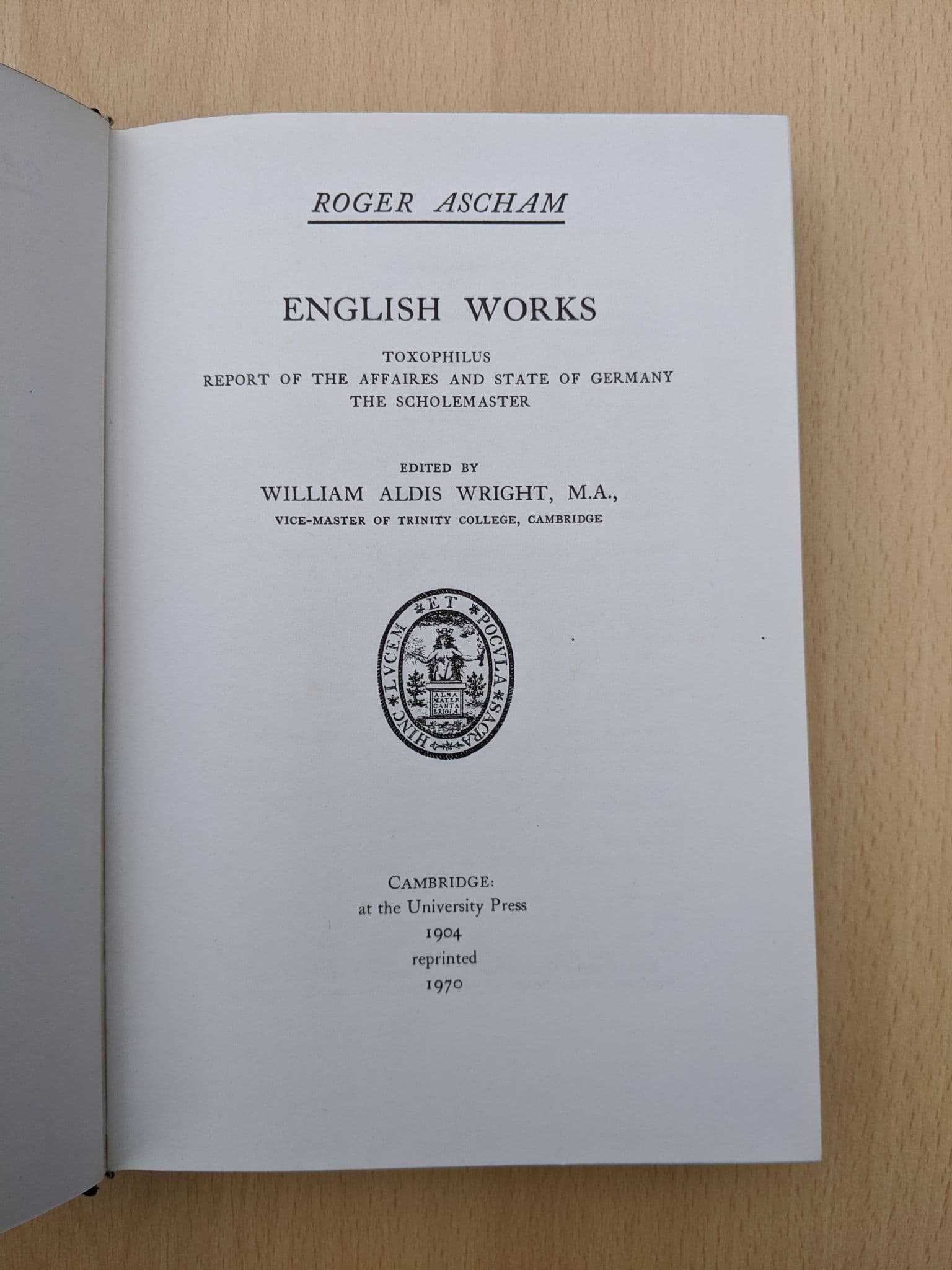 English Works of Roger Ascham hardback book