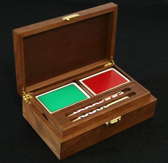 Personalised handcrafted wood and leather Bridge Set