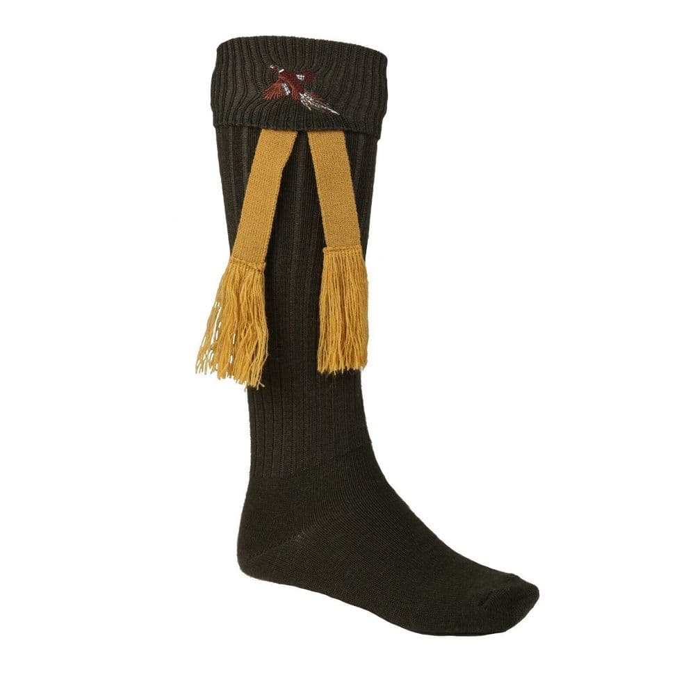 Olive Pheasant Emblem Shooting Socks with Garters Long Comfy Game ...