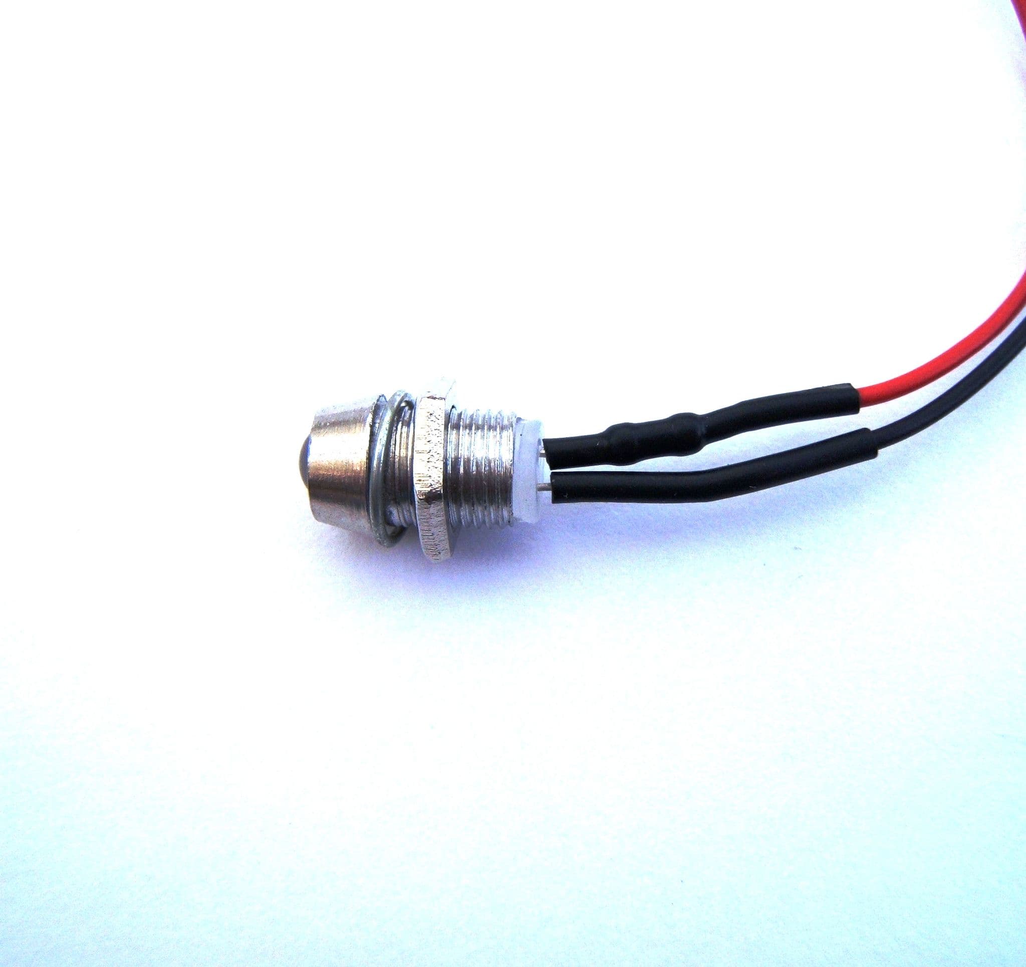 Pre Wired LEDs 5mm Clear with Metal Holder 5V-12V Various Colours