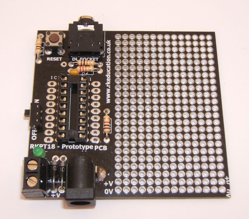 RKPT18 Prototype Project PCB for 18 pin PIC PICAXE and Genie Self Build Kit