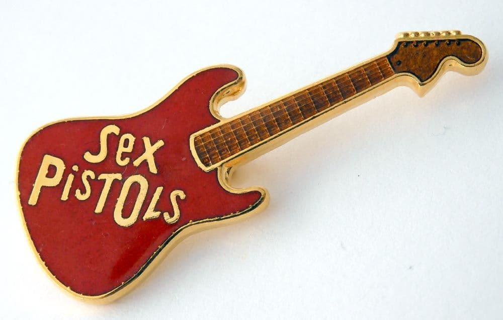 Sex Pistols Red Guitar Shaped Enamel Badge