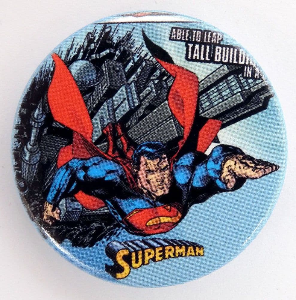 Superman - Able to Leap Tall Buildings Large Button Badge