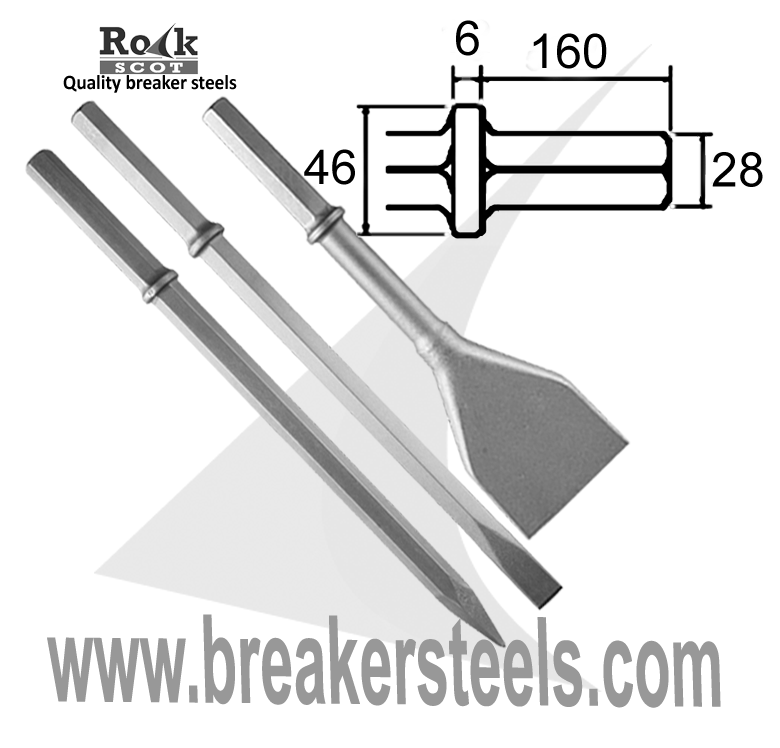 Hex 28mm x 160mm 1 x 6 Set of Chisel Point & Tarmac Cutter