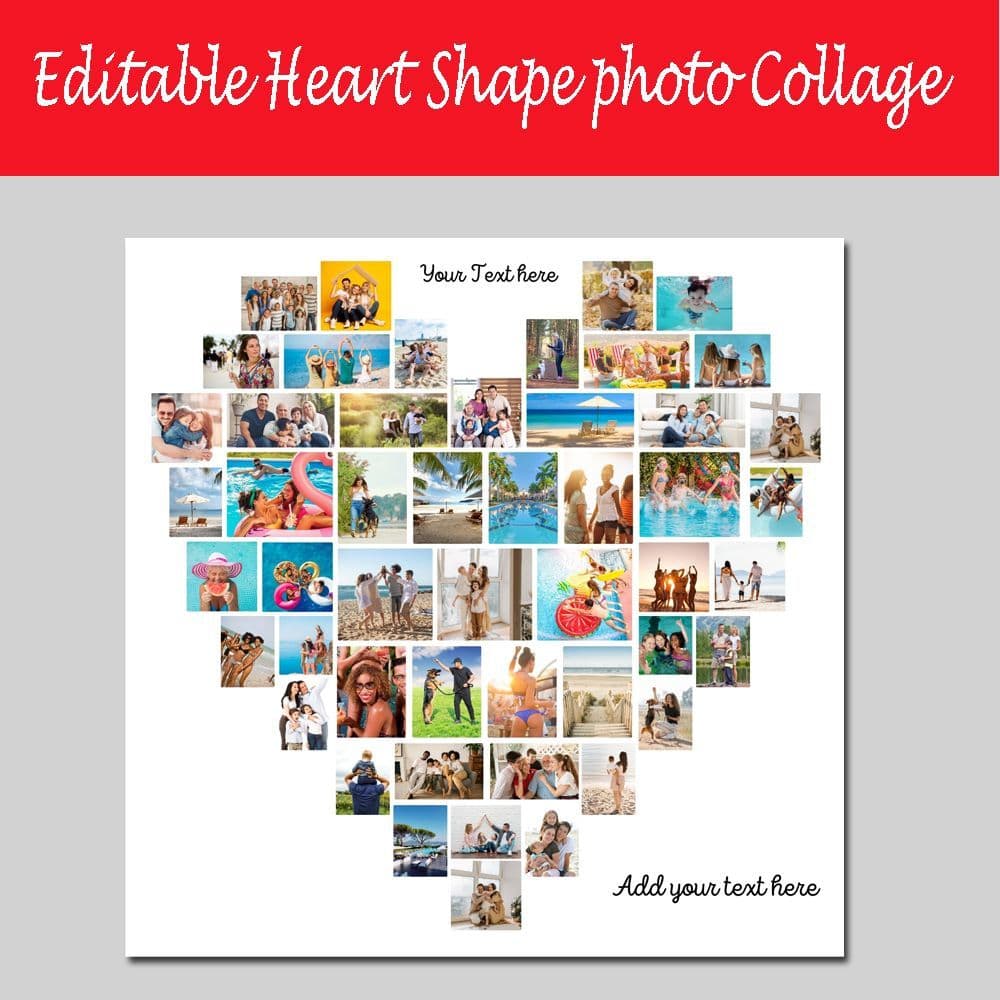 Editable Heart shape photo collage use 40 50 or 60 of your own pictures ...