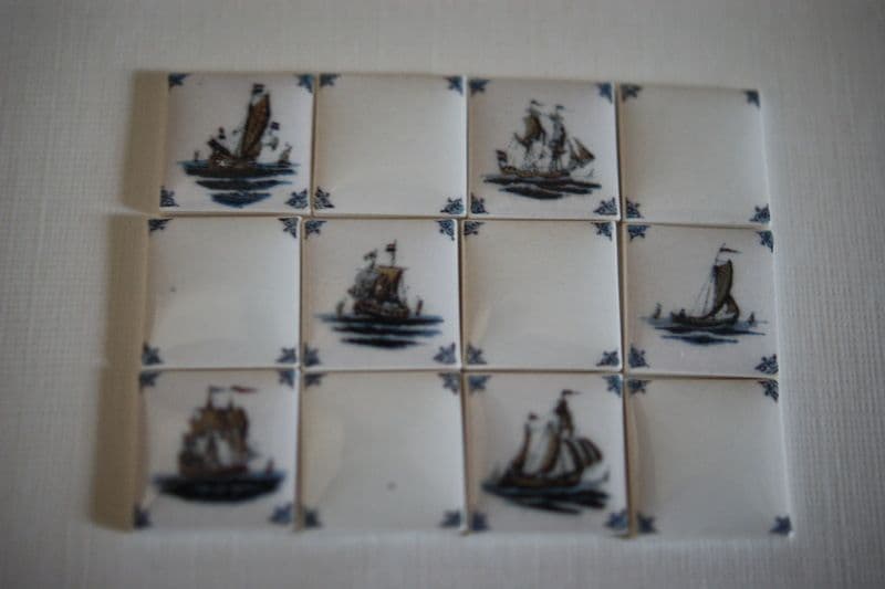 Dutch Delft Ships set of 12 tiles Set 6
