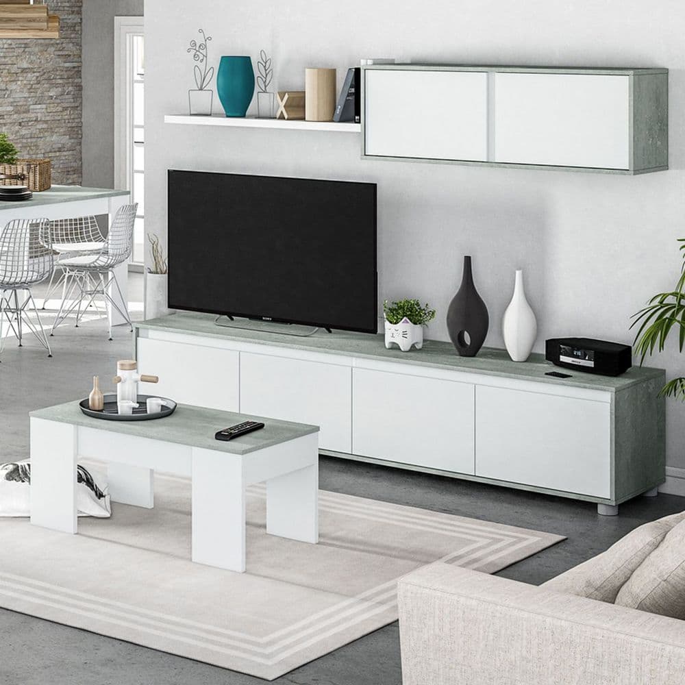 Alida Concrete Grey And White TV Entertainment Cabinet With Wall Unit ...