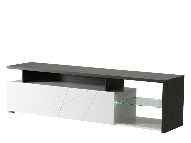 Arctic White Gloss And Black Wood Effect Wide TV Unit Cabinet With ...