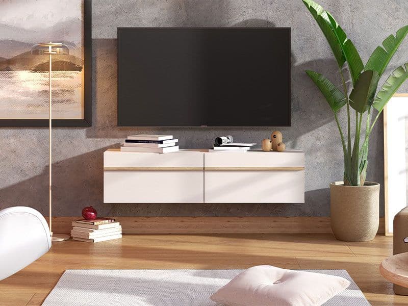 Arles Cashmere And Oak Effect Wall Mounted Floating Wide Large TV ...