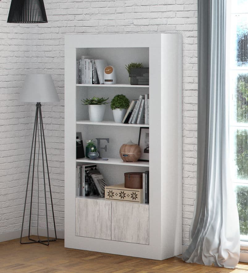 Cellini White High Gloss Bookcase with Gloss Door - Storage shelves S12