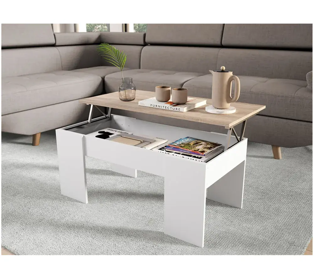 Emerge White And Oak Effect Coffee Table with Lift-up Storage - 0F1640AS/O