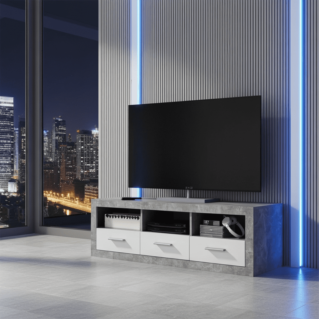 Greystone Grey and White High Gloss TV Cabinet with Drawers P9BBGS63