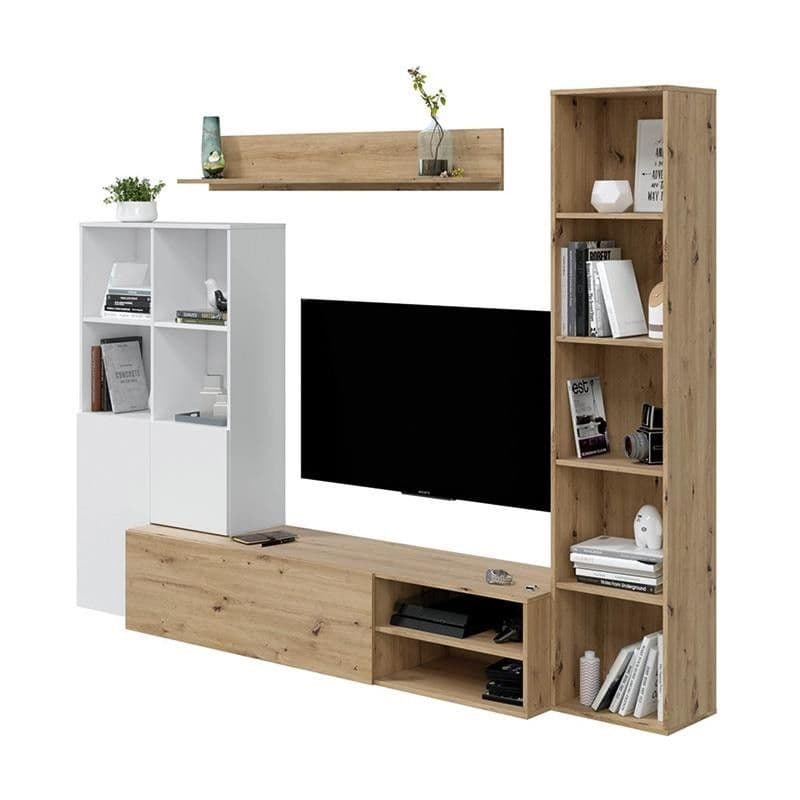 Kylian White And Nordic Oak Large TV Entertainment Wall Unit Cabinet ...