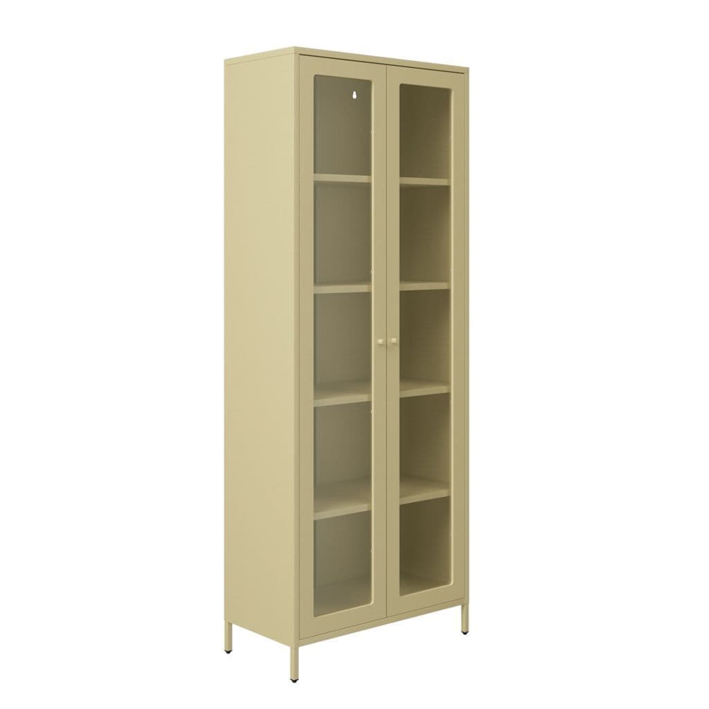 Mazen Matte Beige Steel Industrial Tall 2 Door Display Cabinet 25LD
