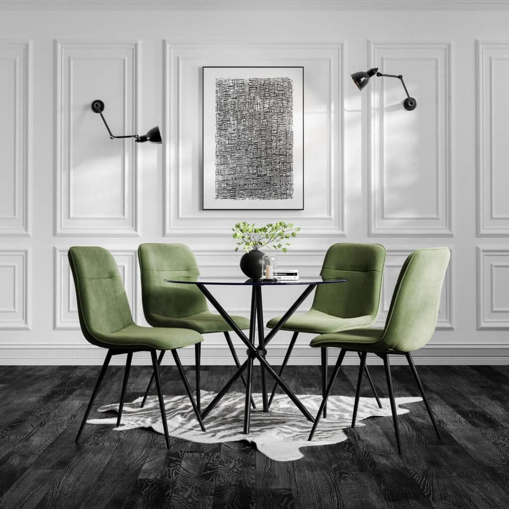 Moska Moss Green and Black Corderoy Fabric Dining Chair 25LD