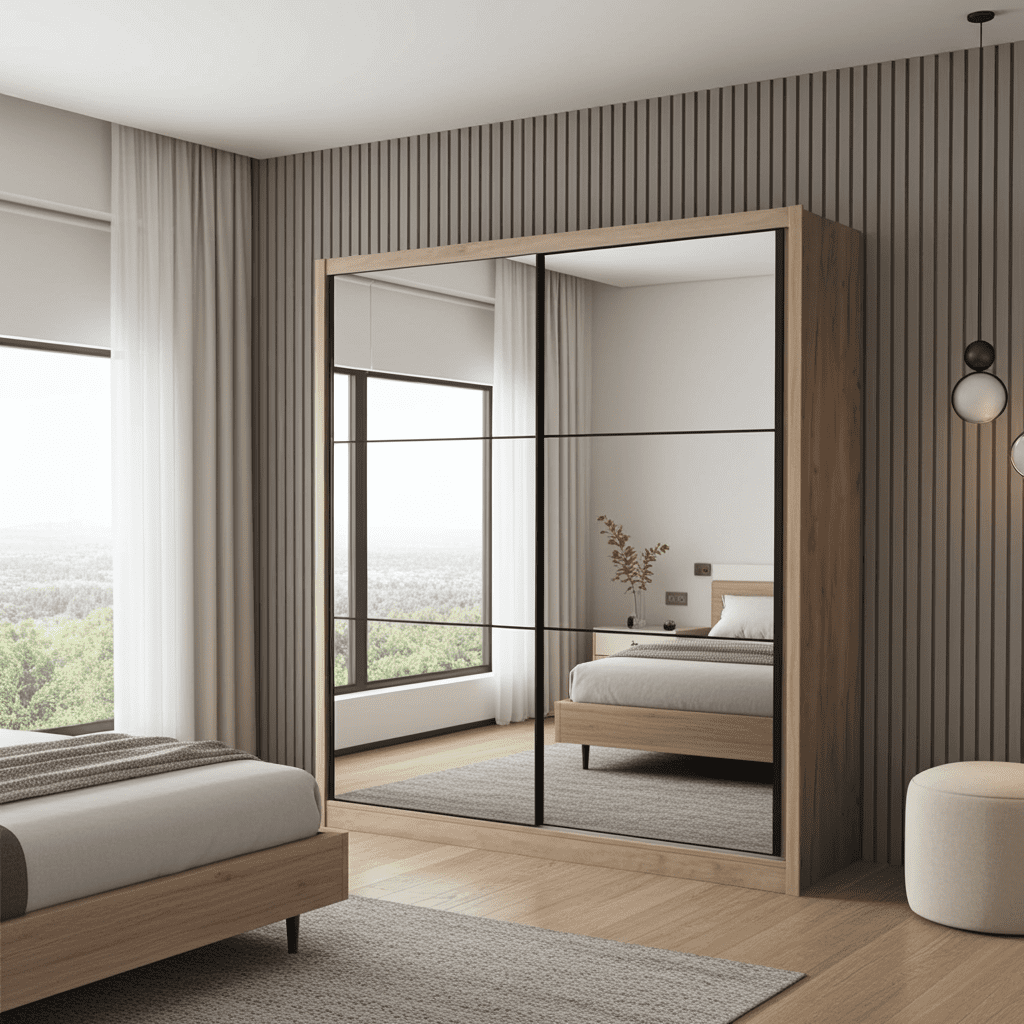 Navara Artisan Oak Effect Full Mirrored 2 Door Sliding Door Wardrobe ...