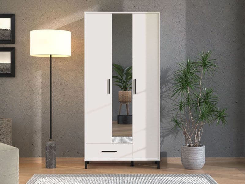 Orkney White 3 Door Tall Shallow Depth Mirrored Wardrobe for Small ...