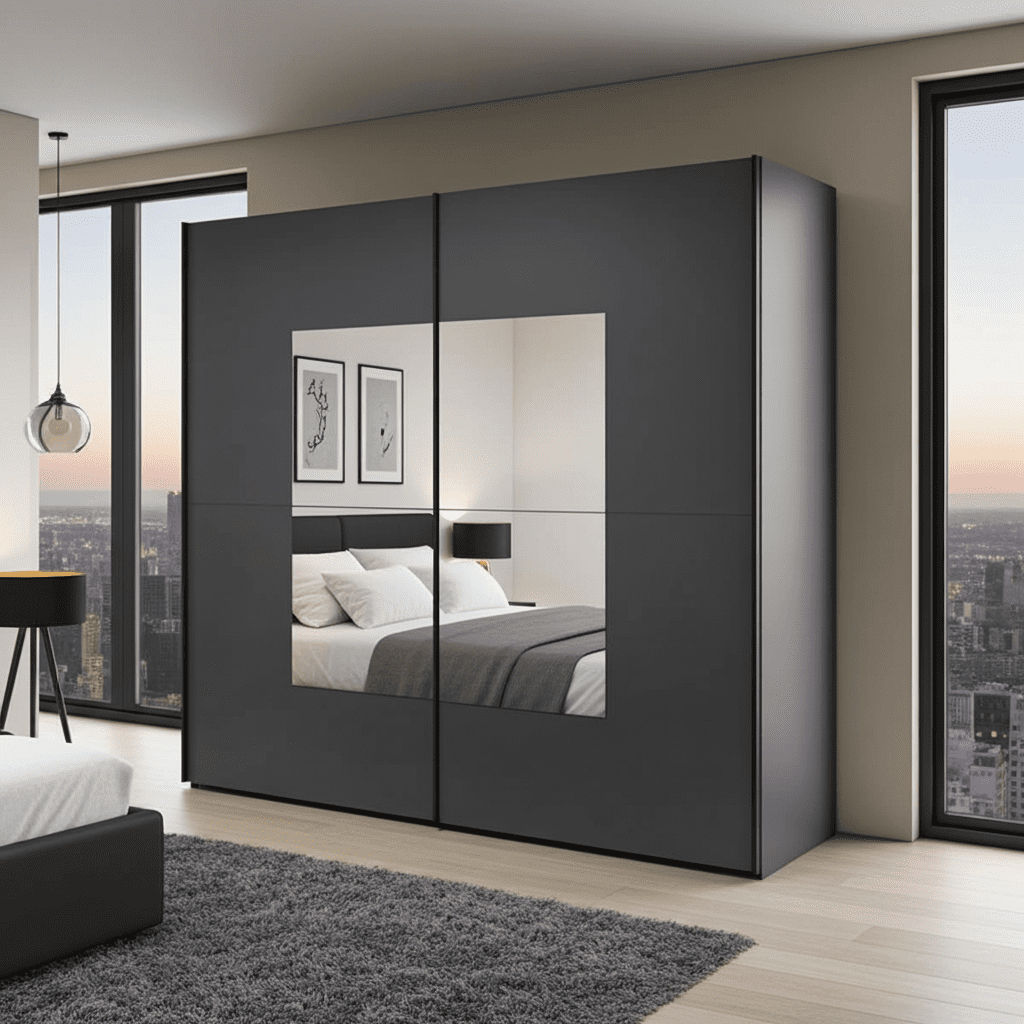 Orlando Grey Large 219cm Mirrored Sliding Door Wardrobe - 8XGGA102