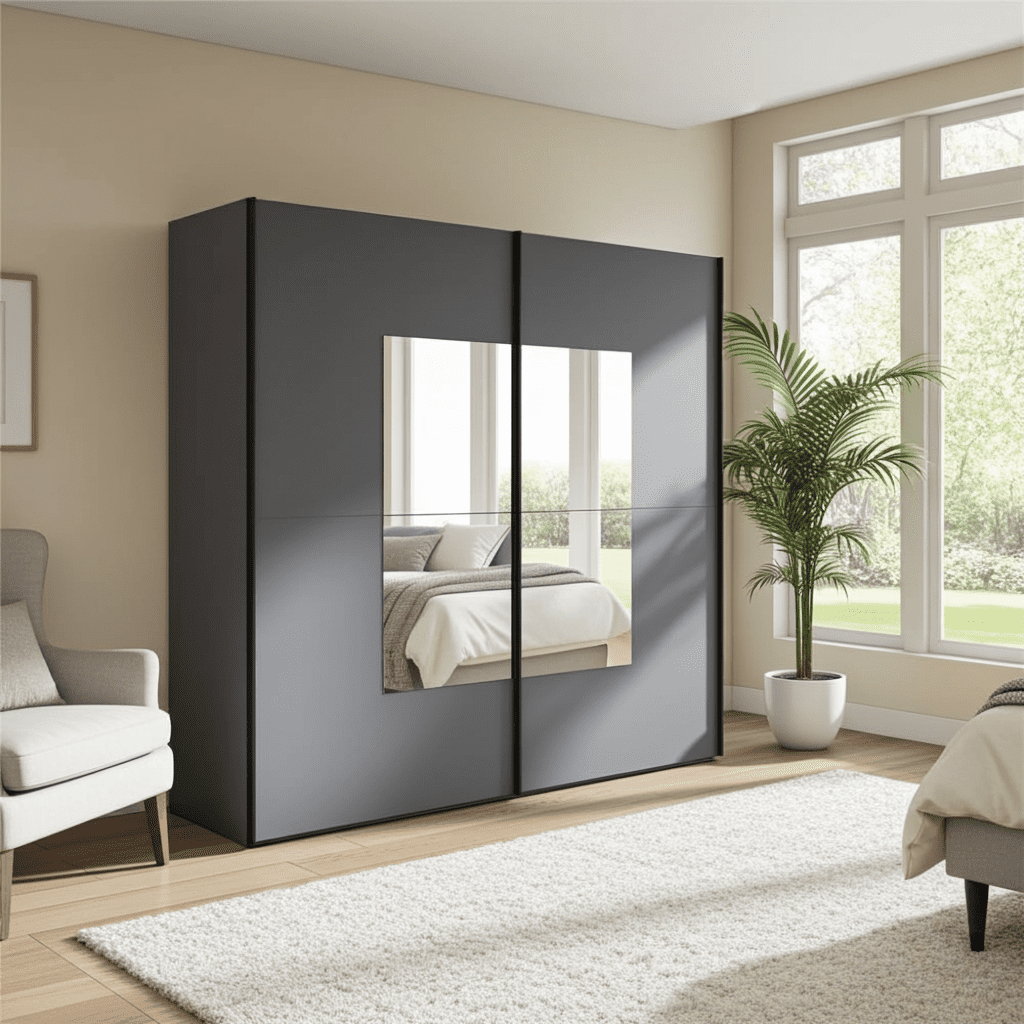 Orlando Grey Large 219cm Mirrored Sliding Door Wardrobe - 8XGGA102
