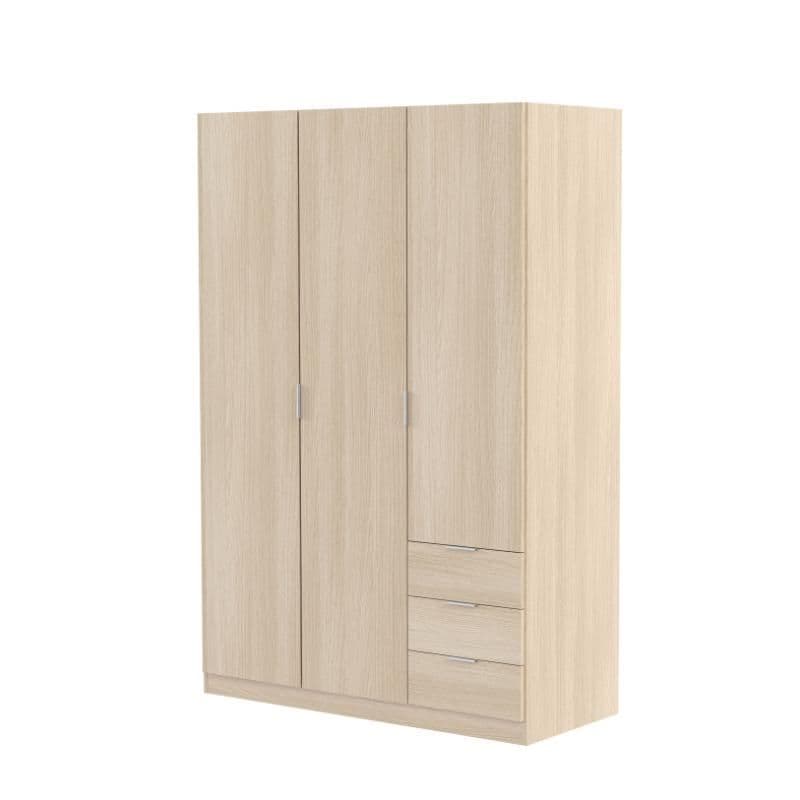 Spiro Small Oak Effect Narrow 3 Door 3 Drawer Space-Saving Wardrobe ...