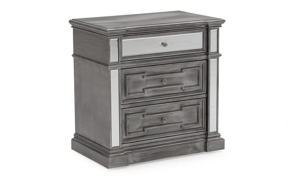 Toluca Silver 3 Drawer Bedside Table 23VD783