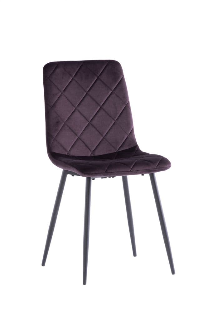 Vella Set Of 2 Aubergine Velvet Dining Chairs with Black Legs - WF-BEL04