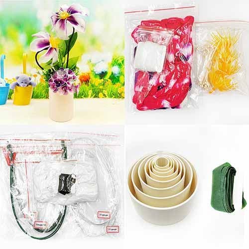 Mesh Nylon flower making kit Pinkish red Dark purple 5 flowers XS095a