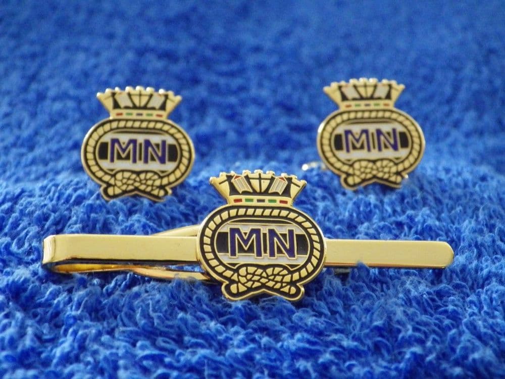 MERCHANT NAVY CUFF LINK AND TIE GRIP / CLIP GIFT SET