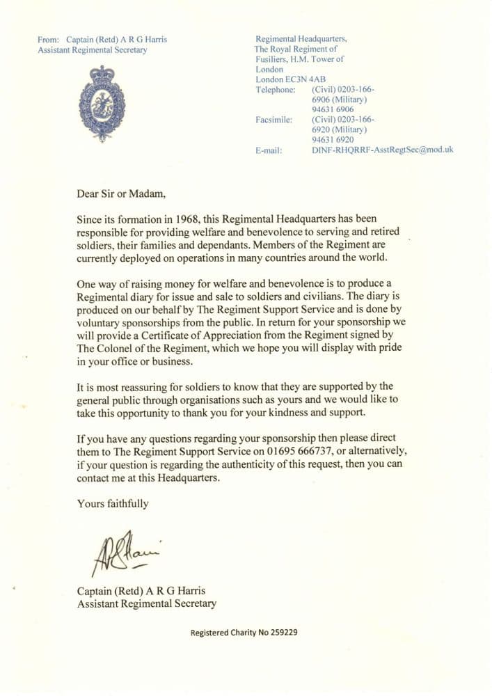 REGIMENT SUPPORT LETTER 24/25