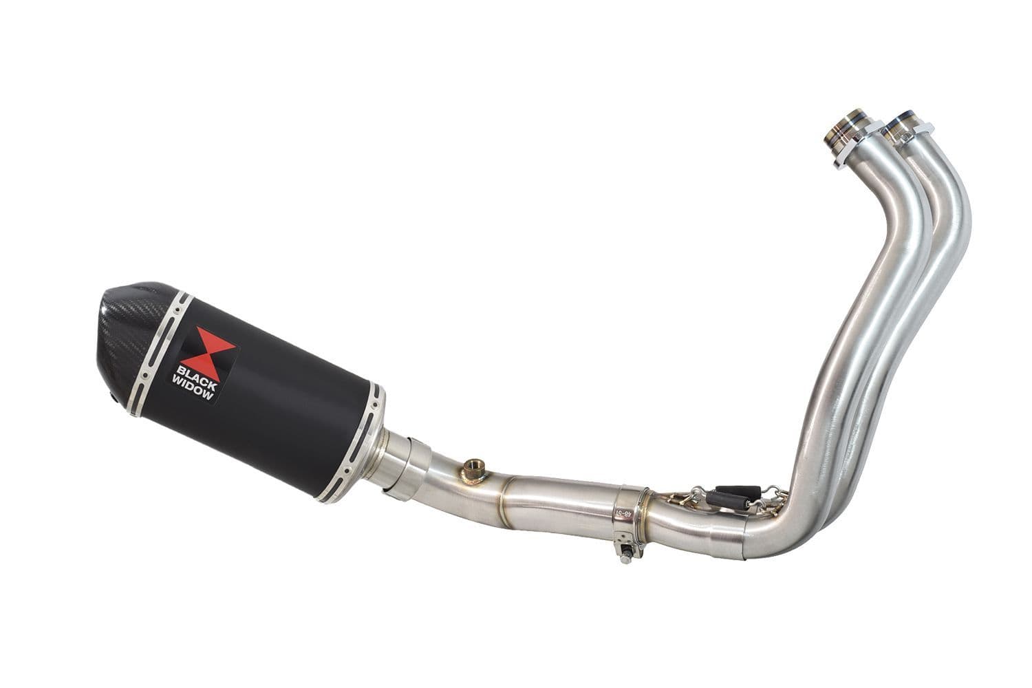 MT07 2021 2024 MT 07 De Cat Exhaust System with 200mm Oval Black Stainless Carbon Tip Silencer