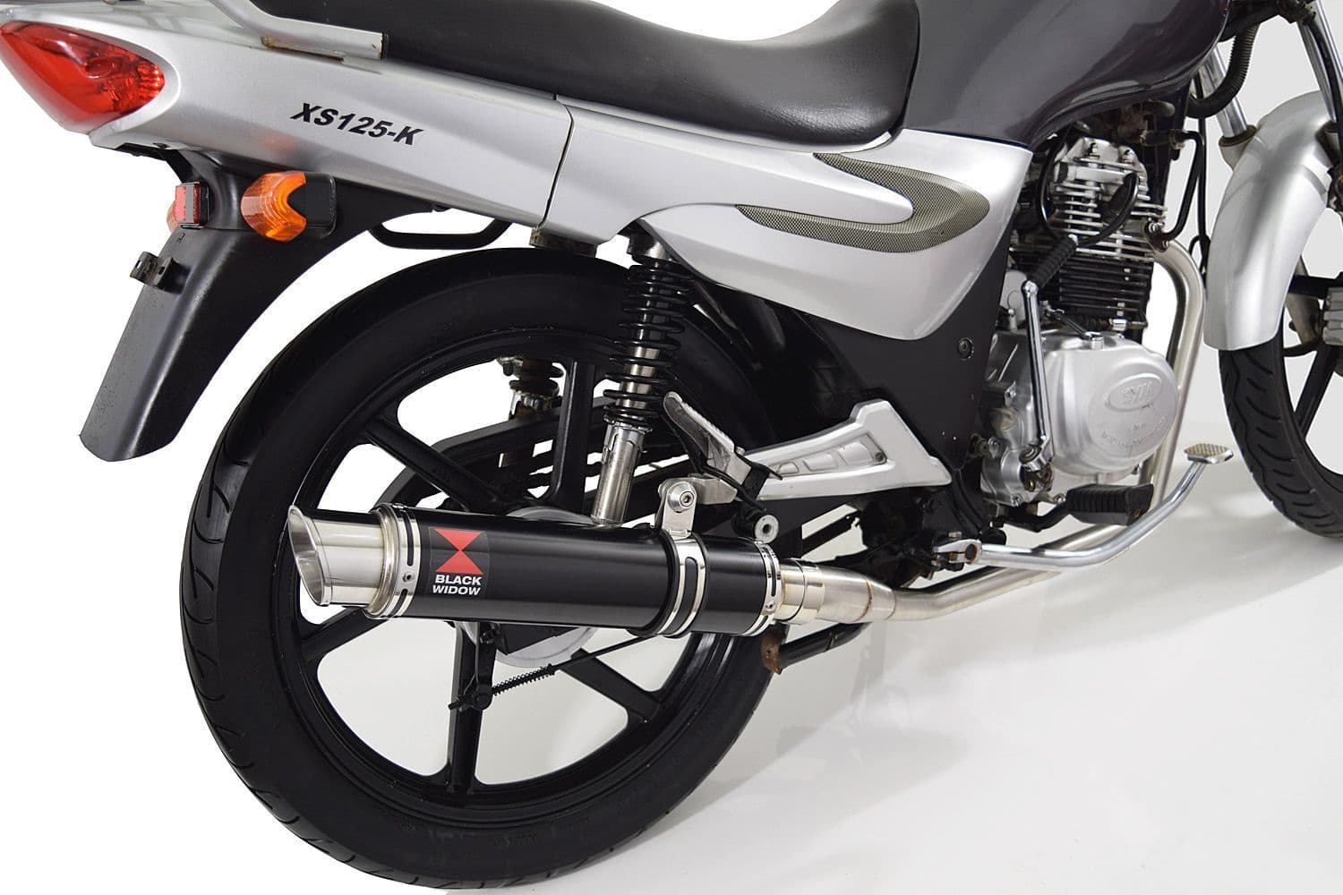 Sym XS 125-K Exhaust System 350mm GP Round Black Stainless Silencer