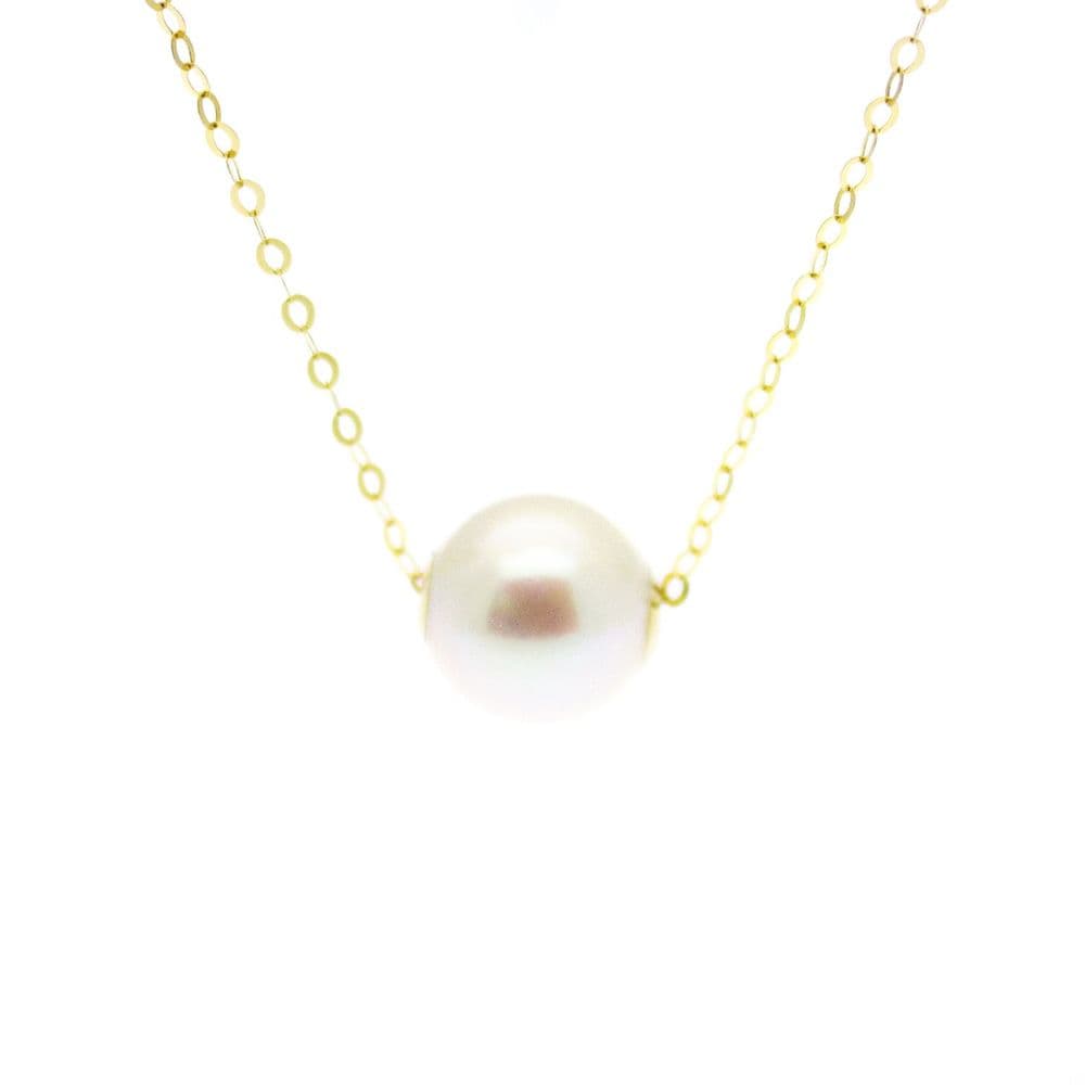 Single Pearl Necklace 18ct Gold Round Cultured Pearl