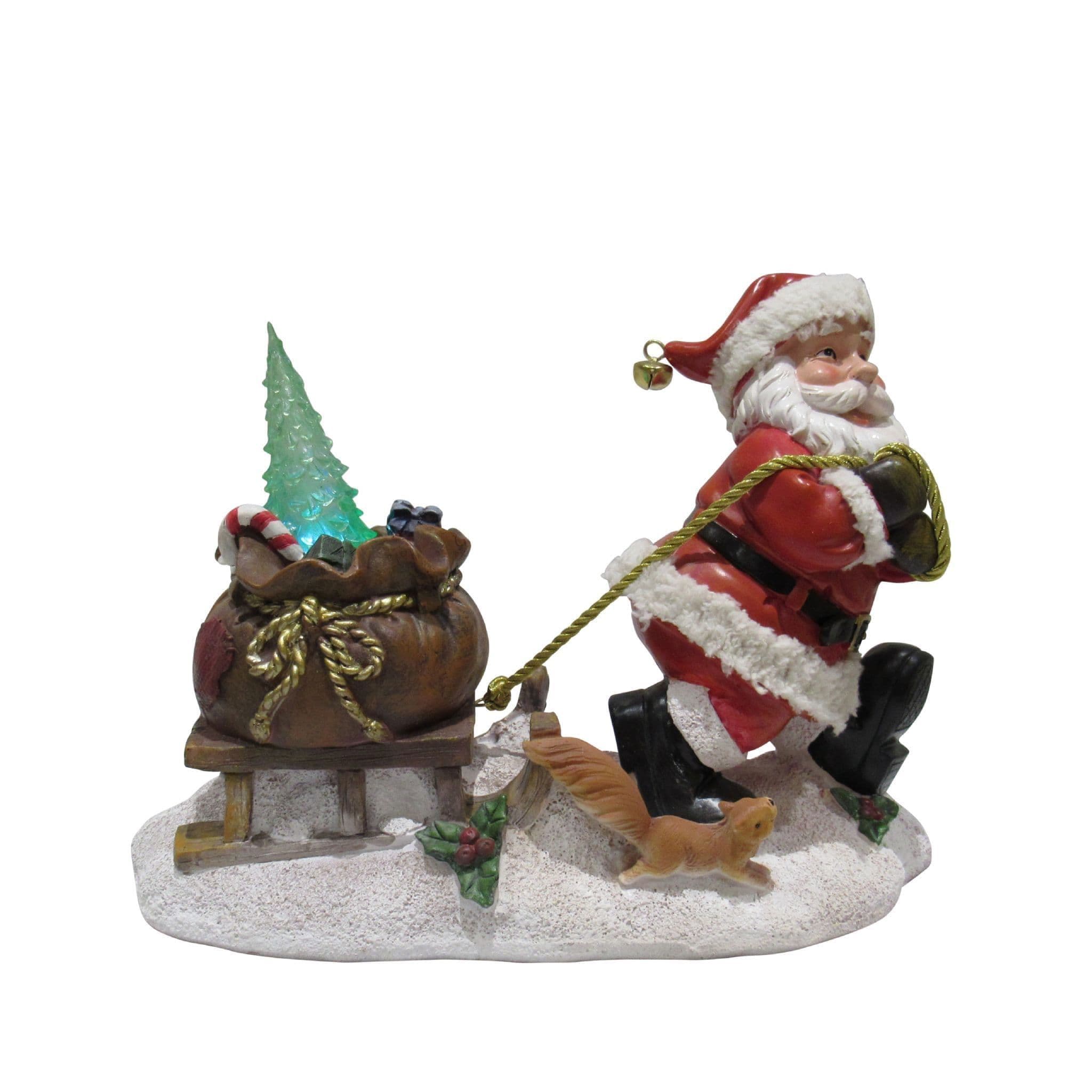 Santa with sleigh ornament & flashing tree