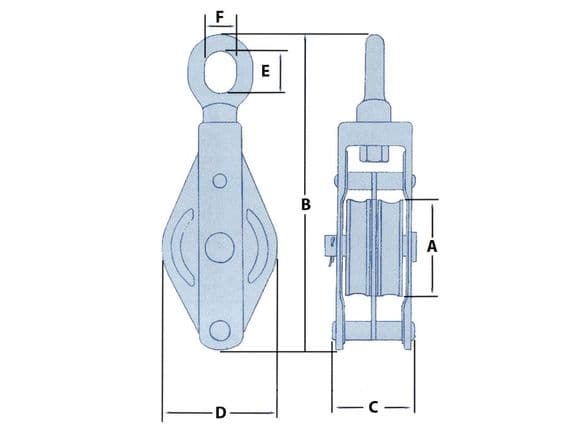 1 Ton 80MM Nylon Double Sheave Galvanised Block With Eye - 12MM Fibre ...
