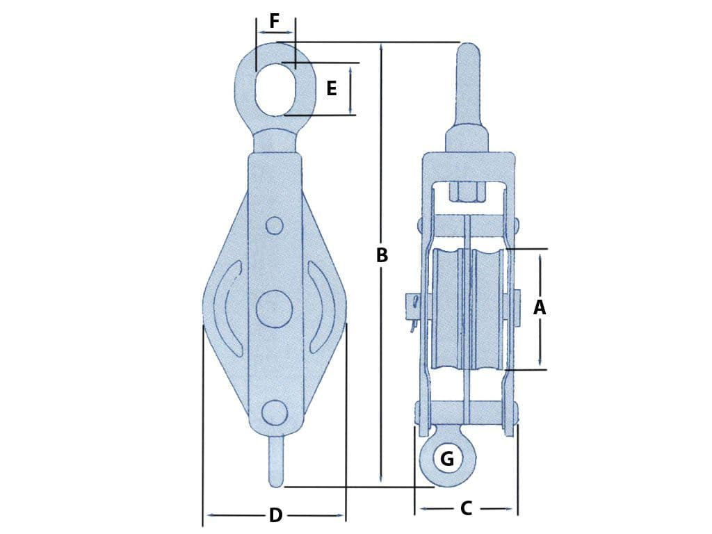 2 Ton 150MM Double Block With Swivel Eye Blue Painted - 16MM Pulley ...