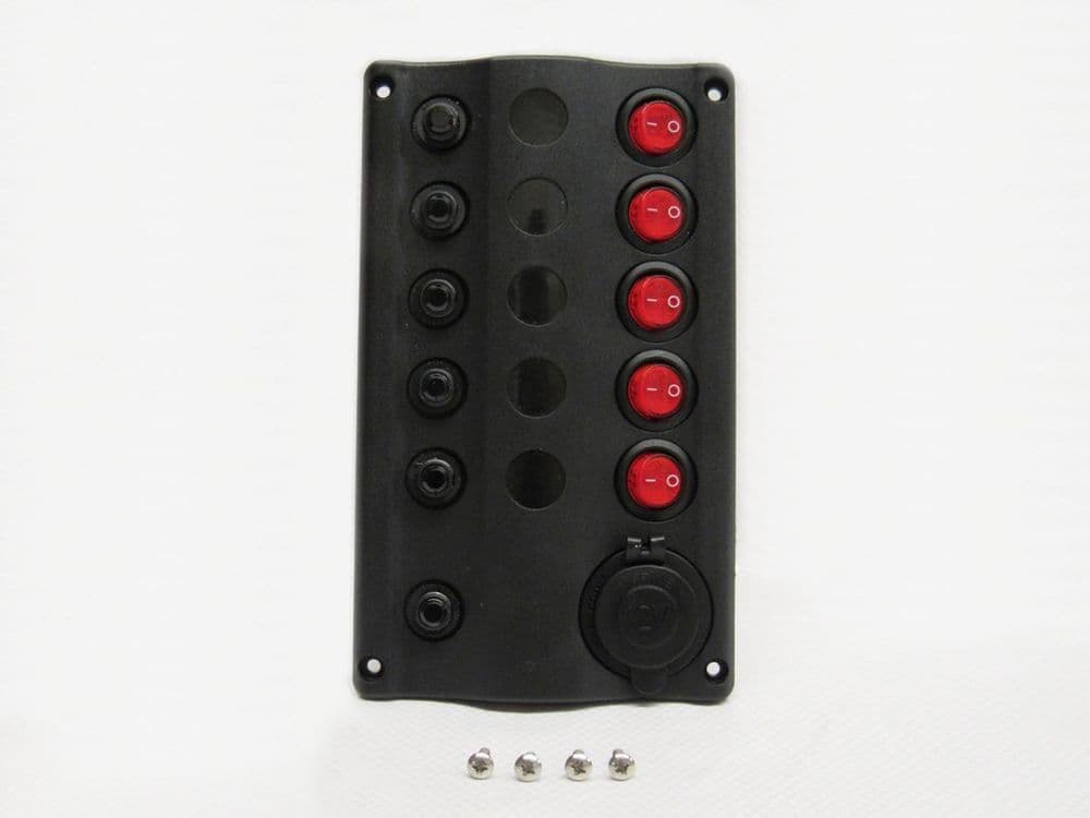 5 Gang Toggle Switch Panel 12V Circuit Breakers Cigarette Socket Boat ...