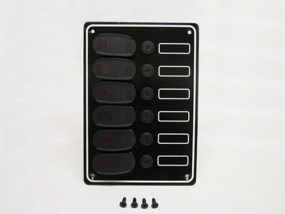 6 Gang Switch Panel 12V Boat Marine Black Fused