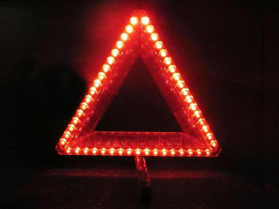 LED Flashing Hazard Warning Triangle Light With Blue Storage Case