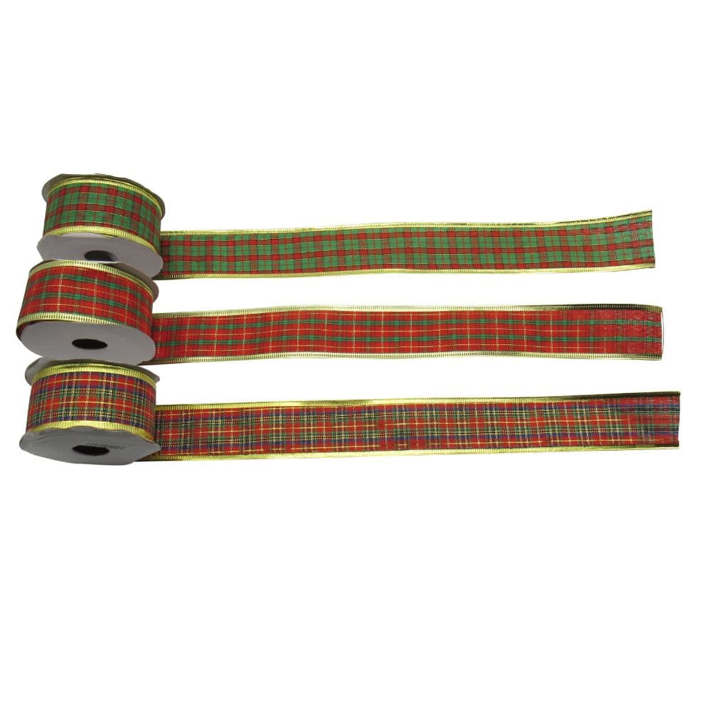3 X Rolls Red and Green Tartan Ribbon | SecureFix Direct