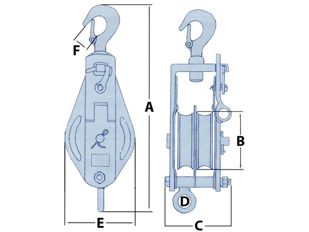 Double Sheave Snatch Block Swivel Hook 2 Ton 150MM Lifting 16MM Wire Rope